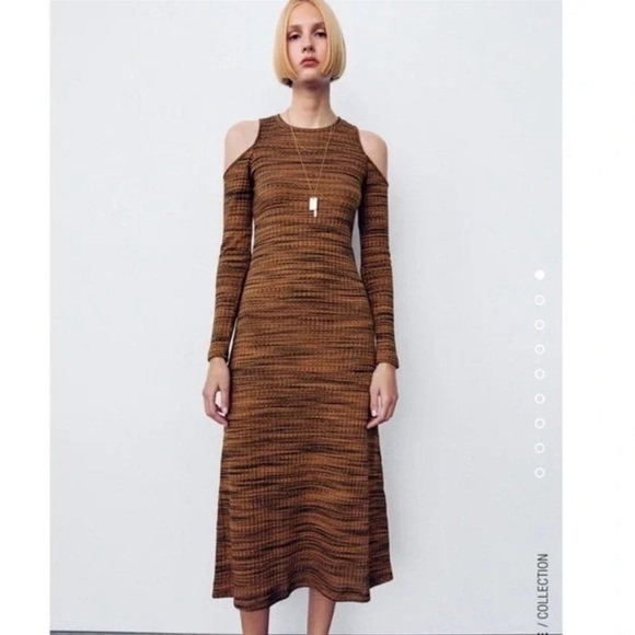 Zara | Dresses | Nwt Zara Boho Printed Cut Out Cold Shoulder Midi ...